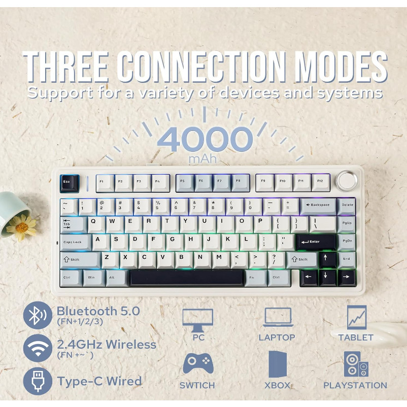 AULA F75 Mechanical Keyboard 75% 80 Key RGB Tri-Mode Wired Bluetooth 2 ...