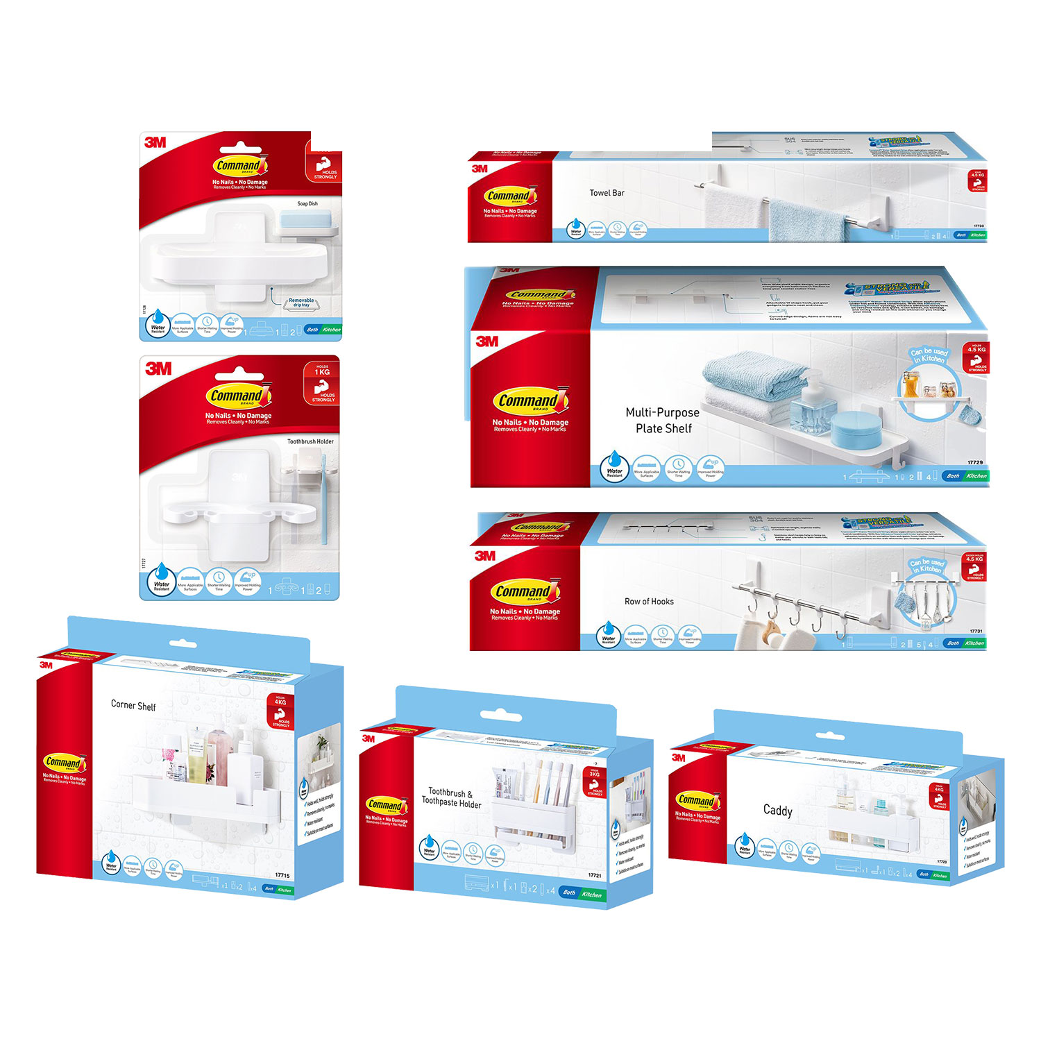 3M Command Bathroom Accessories (Shelf/Towel Bar/Toothbrush Holder ...