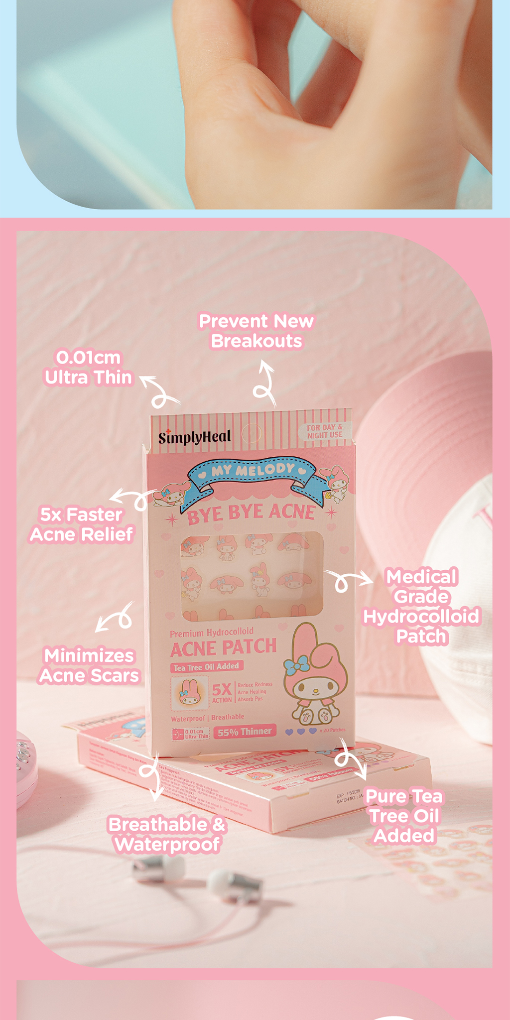 SimplyHeal Day & Night Premium Hydrocolloid Acne Patch 20s ( Cinnamoroll / My Melody / Kuromi ...