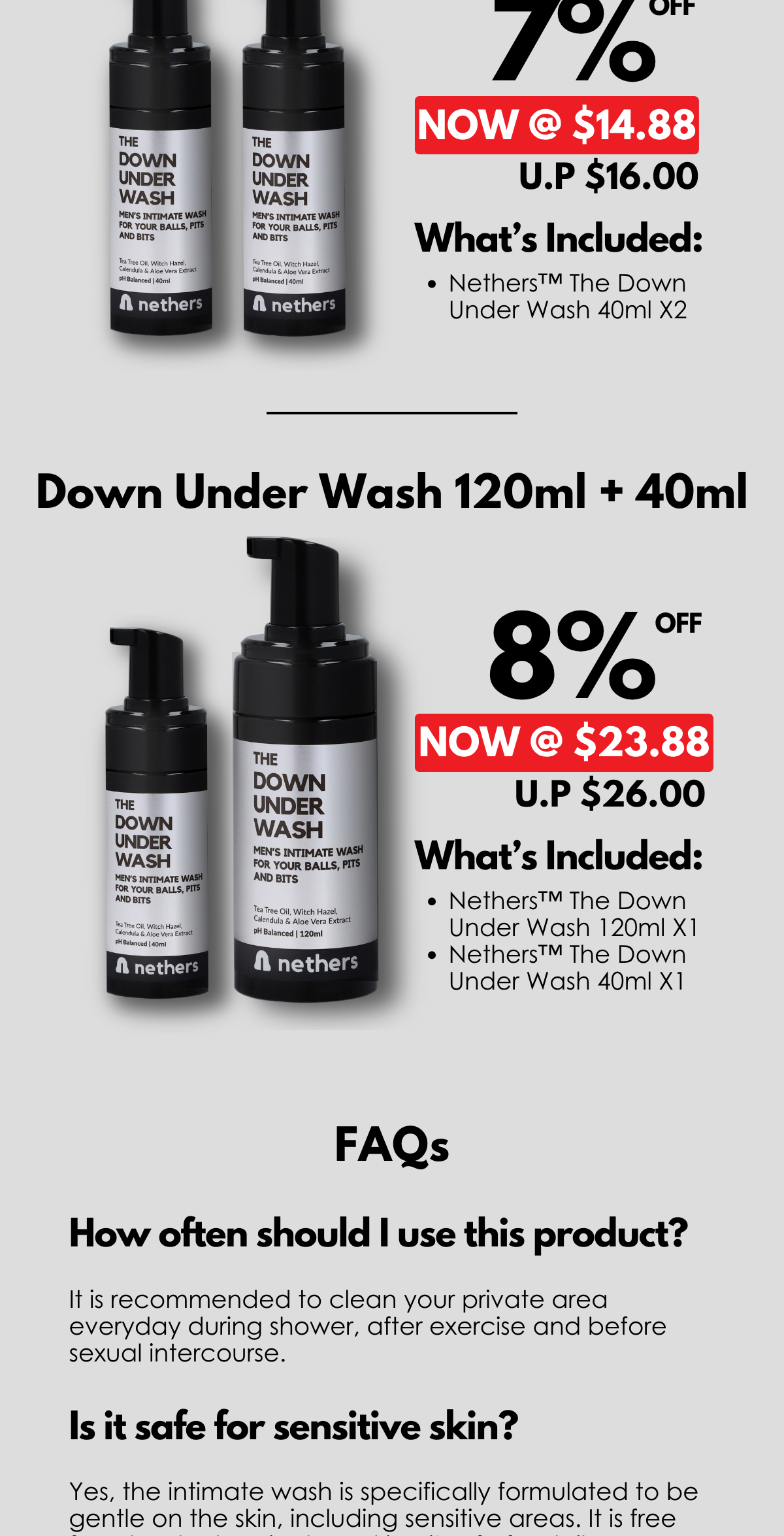 Nethers Down Under Wash | Men Antibacterial Cleansing Intimate Wash ...