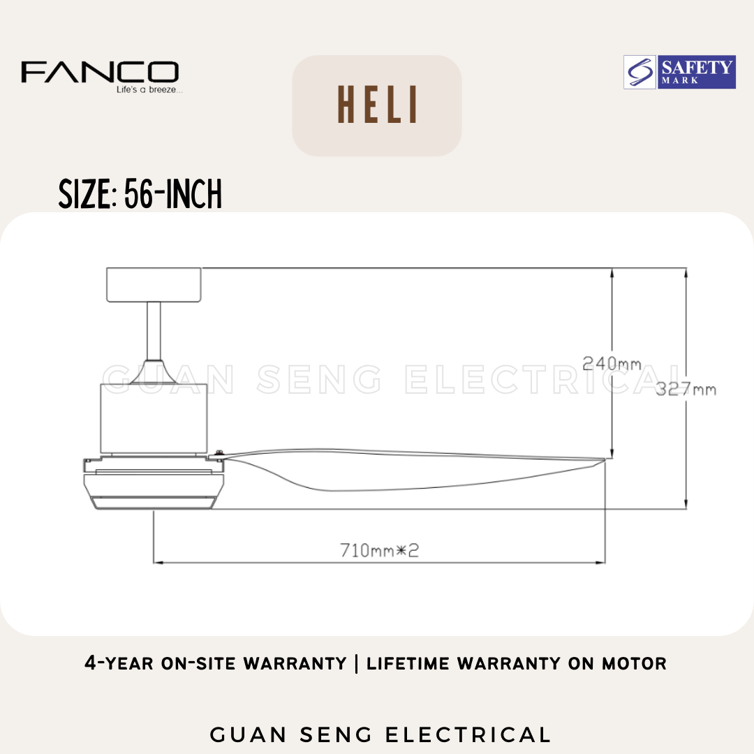 FANCO Heli 56" DC Motor Ceiling Fan with 3 Tone LED Light Kit and ...