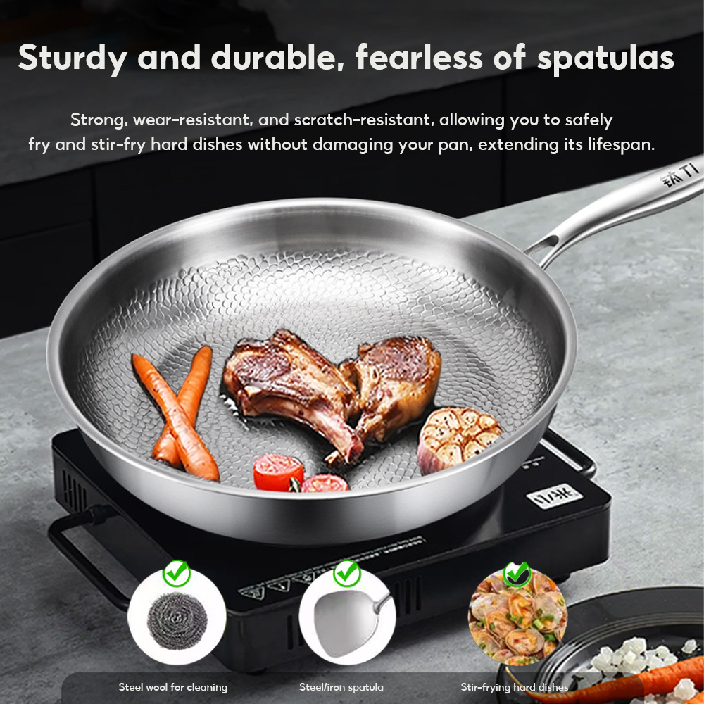Frying Pan Non-stick Hammered Pure Titanium Pan Uncoated Suitable for ...