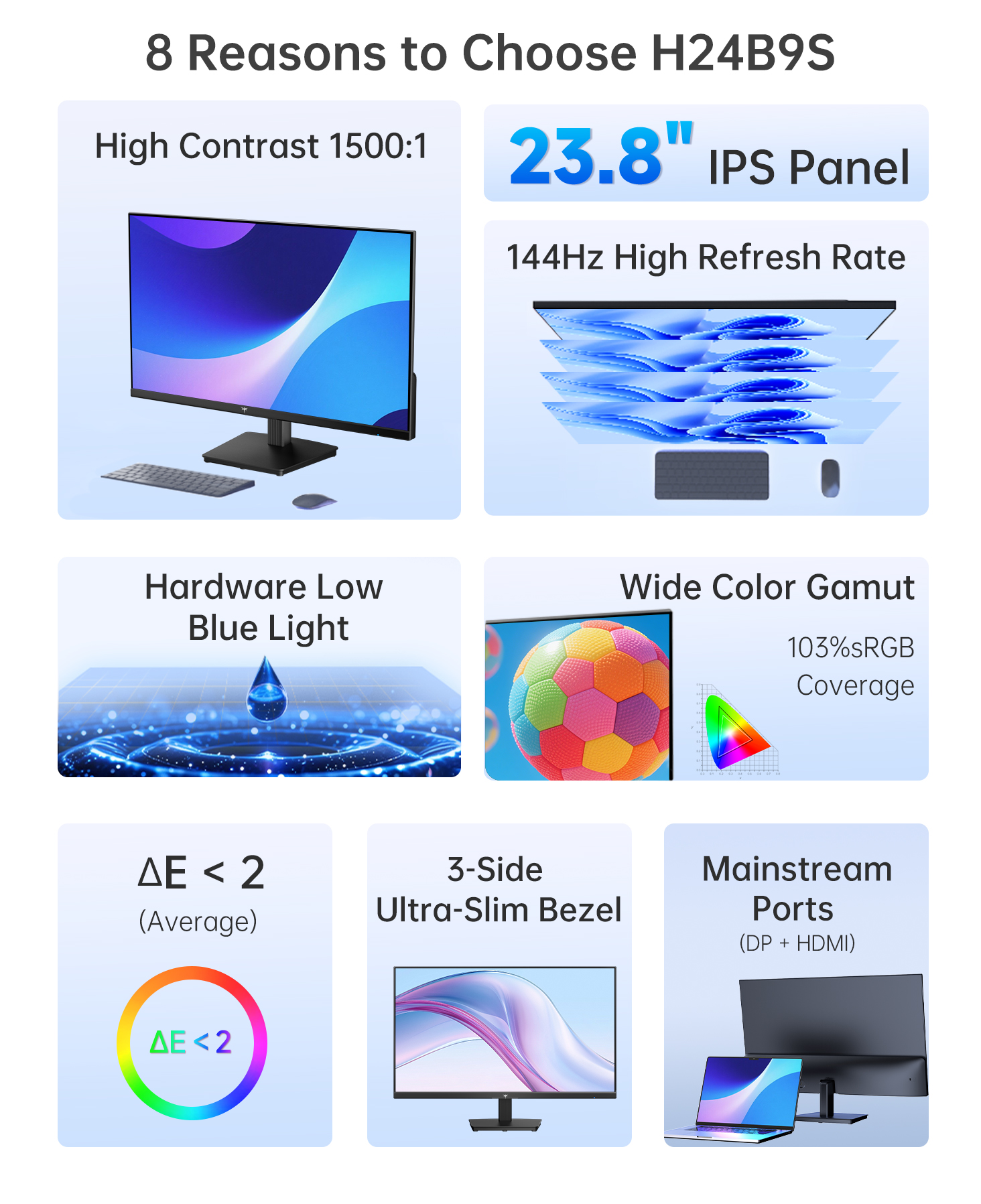 KTC 24" 1080P 144Hz FHD IPS Gaming Monitor HDR10 Adjustable Tilt HDMI ...