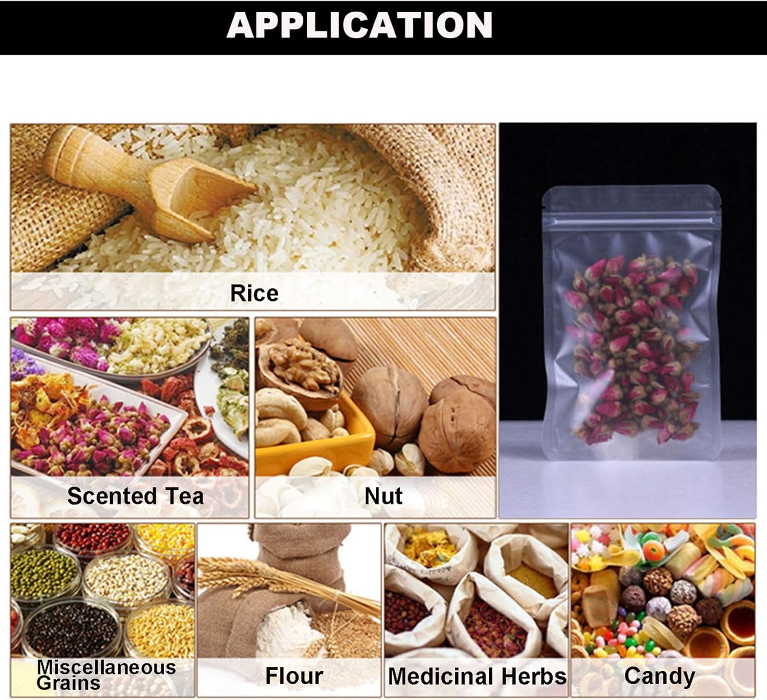 Food Pouch【100PCS】Matte Clear Stand Up Food Nuts Packaging Bags Zipper ...