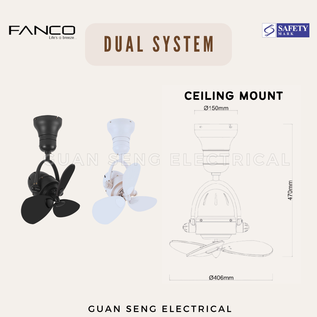 FANCO Dual System 16" DC Motor Ceiling / Wall Mounting Fan | Guan Seng ...