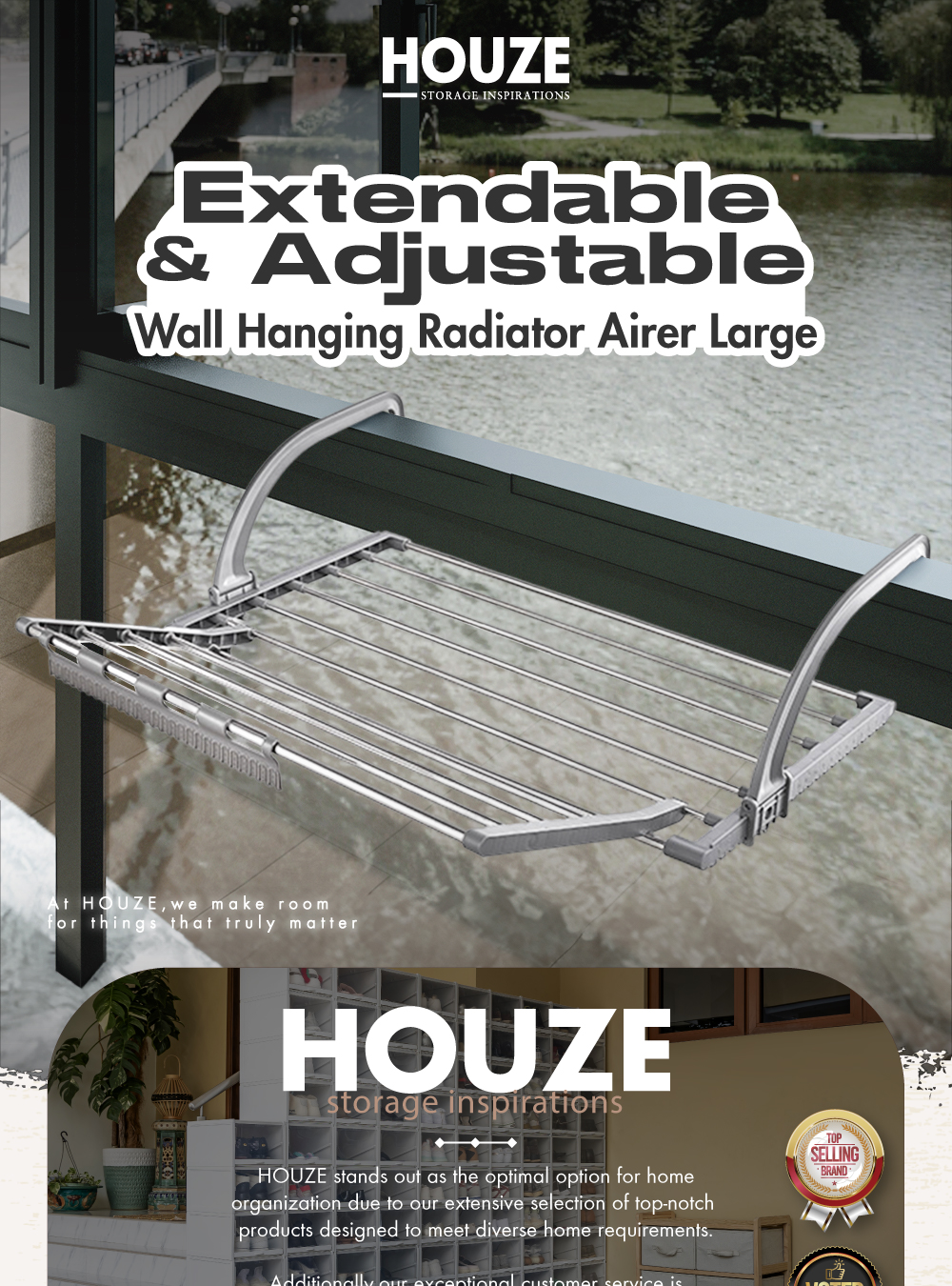 [HOUZE] Extendable and Adjustable Wall Hanging Radiator Airer (Large ...