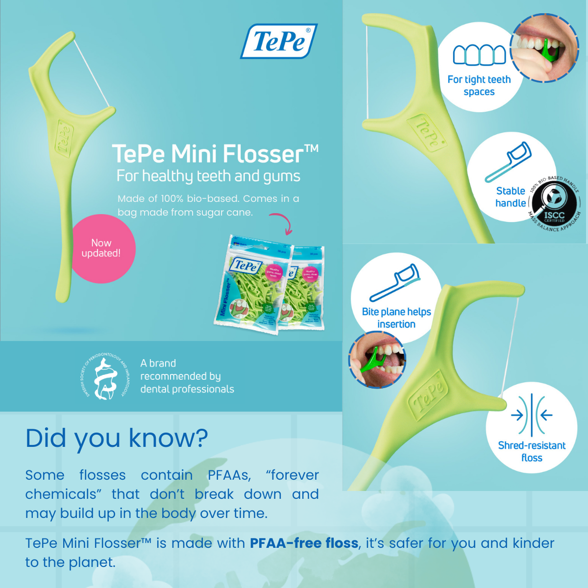 TePe Mini Flosser™, Dental Floss Tooth Picks with Bite Plane, PFAA‑free ...