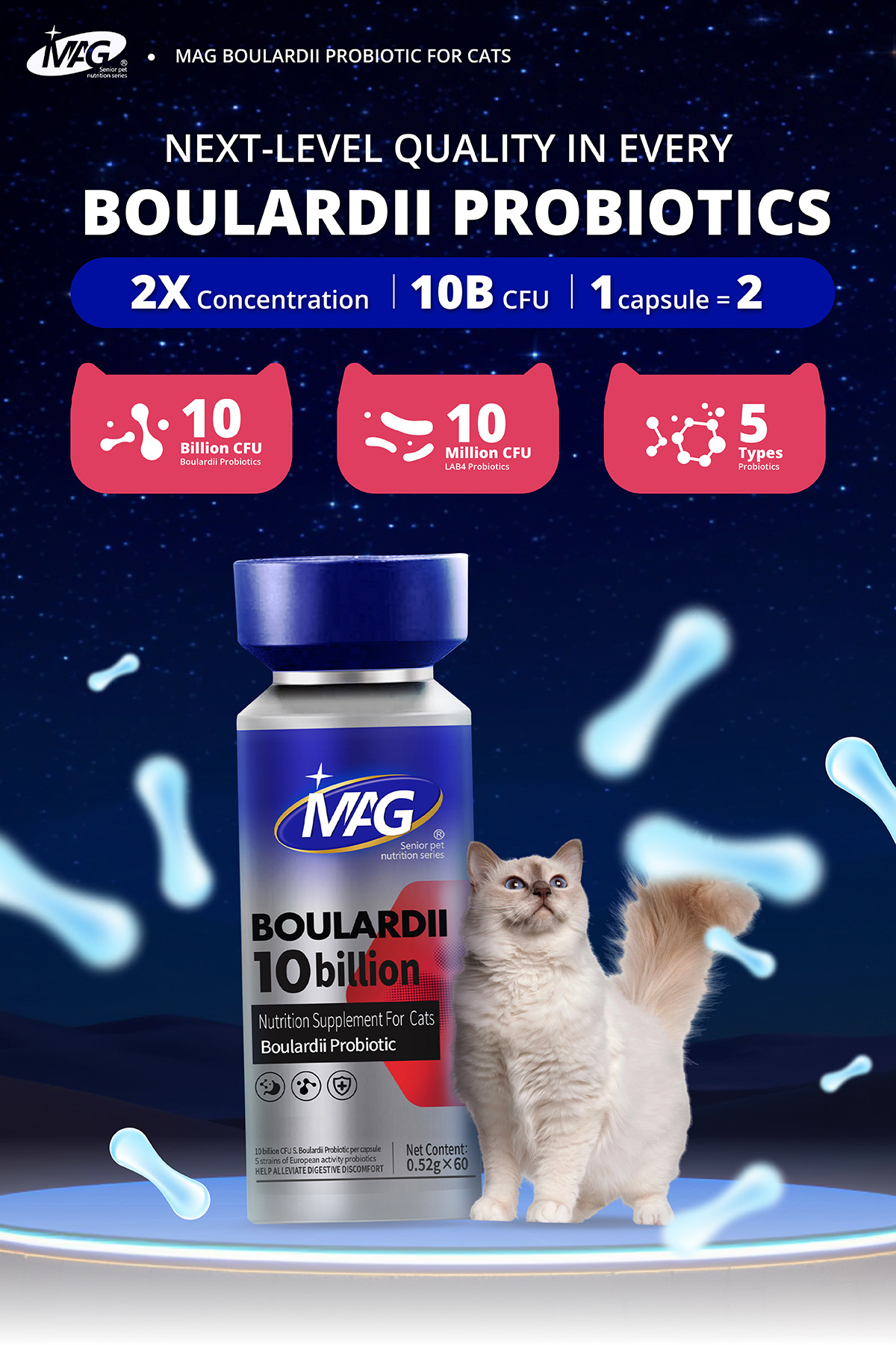 (Wellness Bundle) MAG Boulardii Probiotic + Ultra Fish Oil for Cats ...