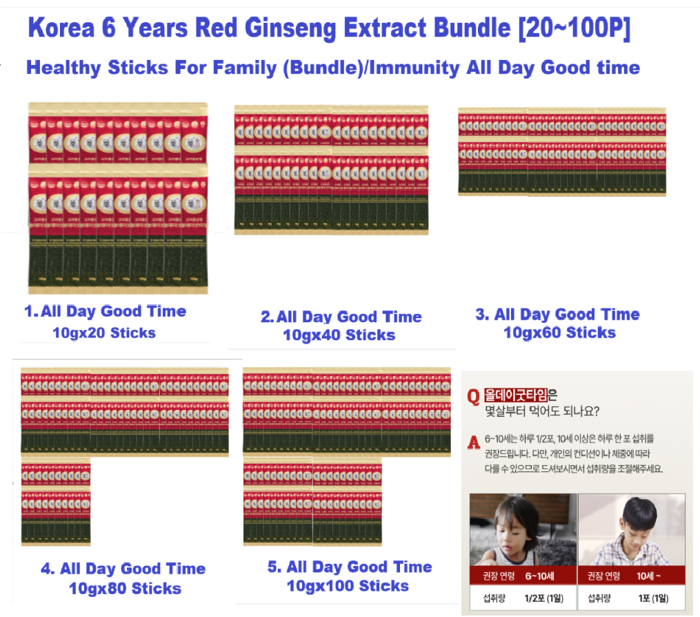 Korea 6 Years Red Ginseng Extract Bundle [20~100P] Healthy Sticks For Family (Bundle)/Immunity ...