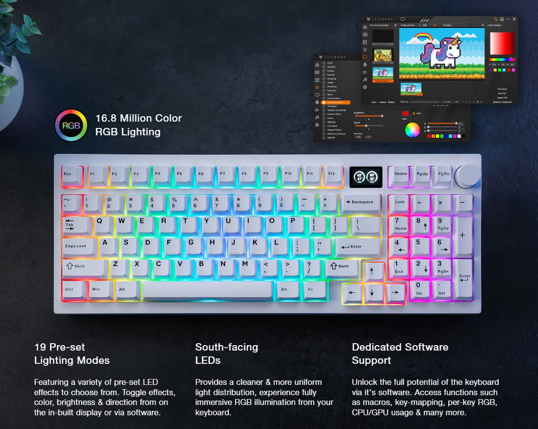TECWARE SPECTRE 76 / 96 WIRELESS 3-MODE RGB HOT SWAP CUSTOMISABLE LCD ...