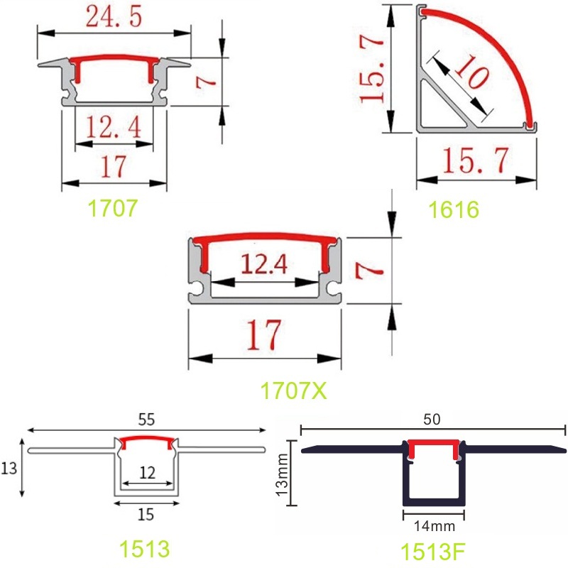 LED Strip Light Aluminium Casing Diffuser Cover Profile V U YW Channel ...