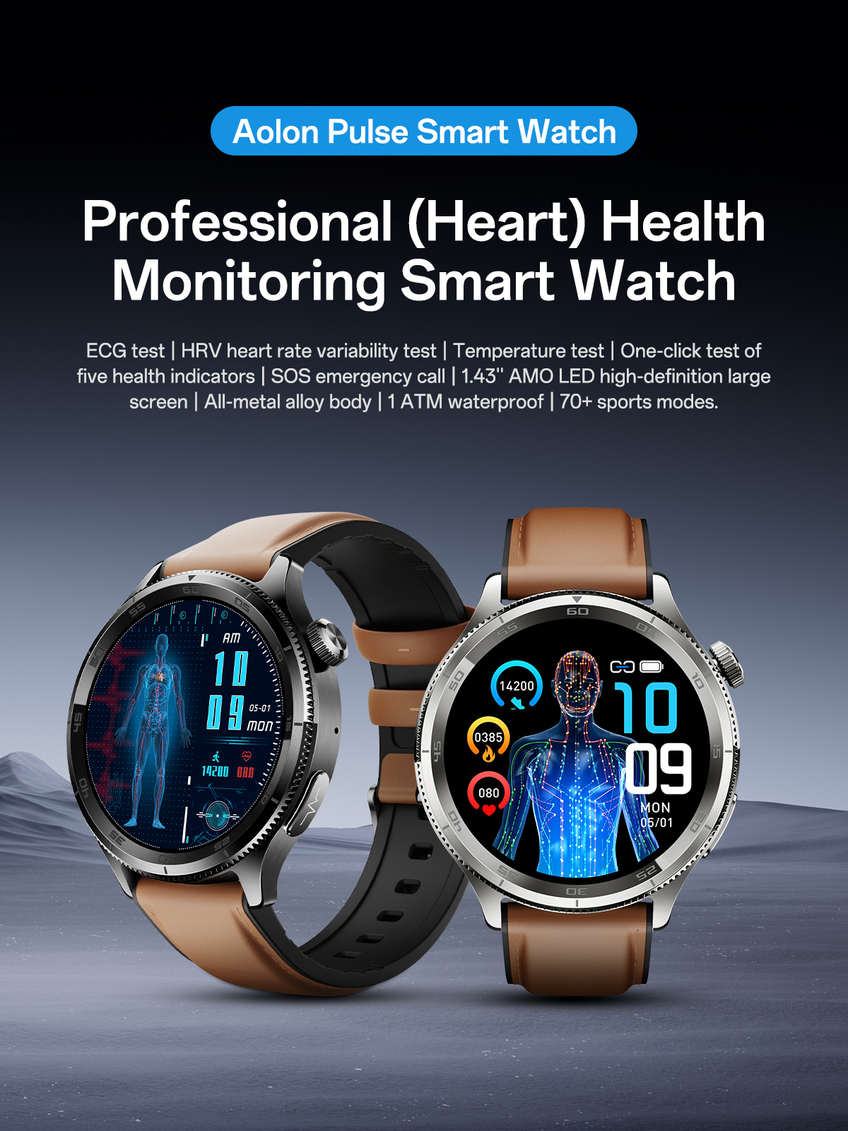 Aolon Pulse Smart Watch ECG HRV Blood Pressure Blood Glucose Body ...