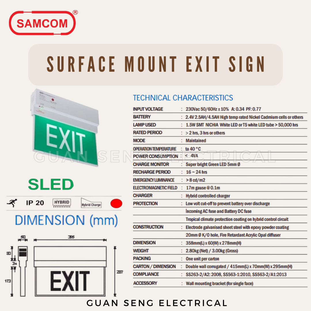 Samcom Electronics Surface Mount Led Slim Exit Sign | Guan Seng ...