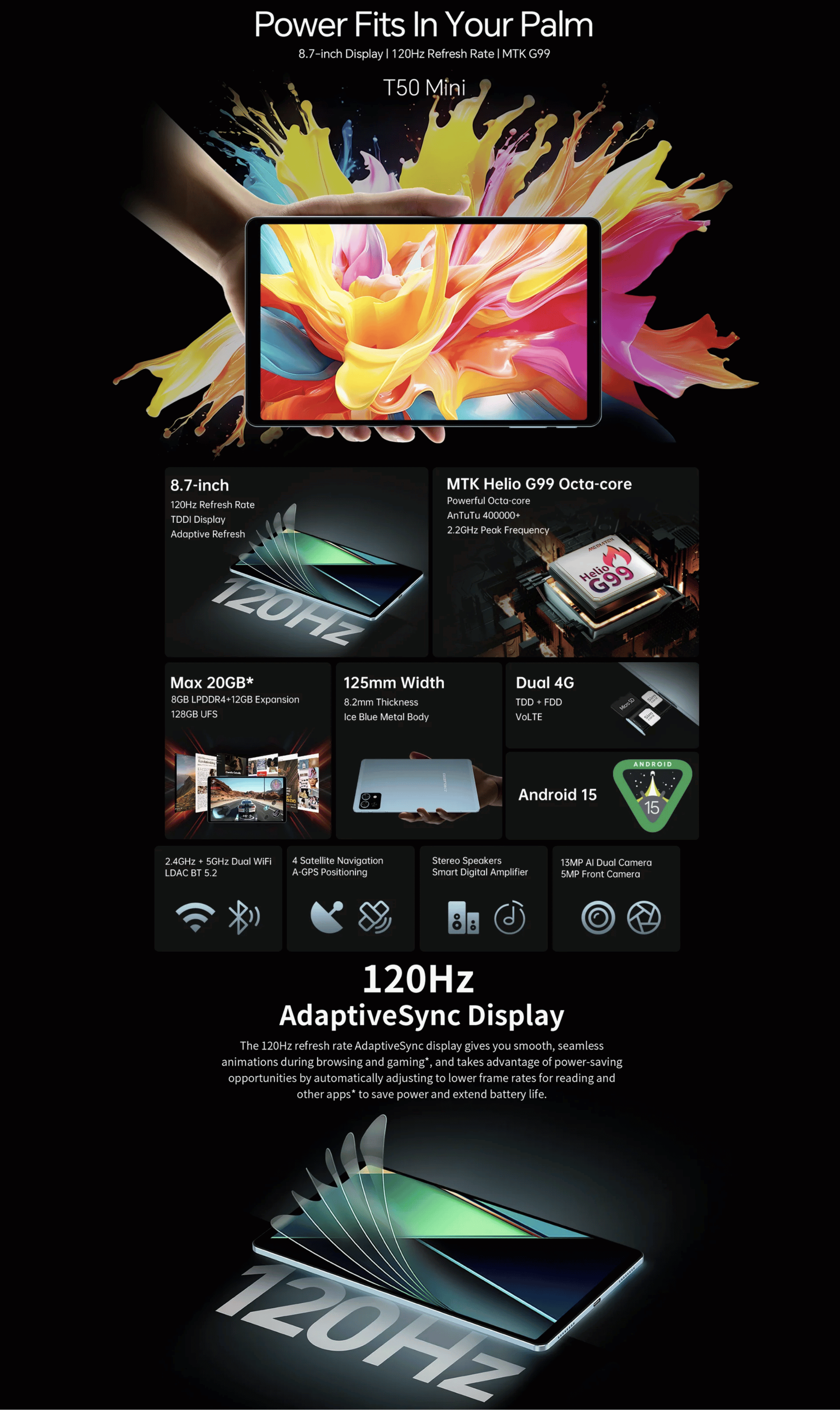 Teclast T50 Mini | 4G LTE | 8.7″ IPS 120Hz | Up to 20GB RAM + 128GB ROM ...