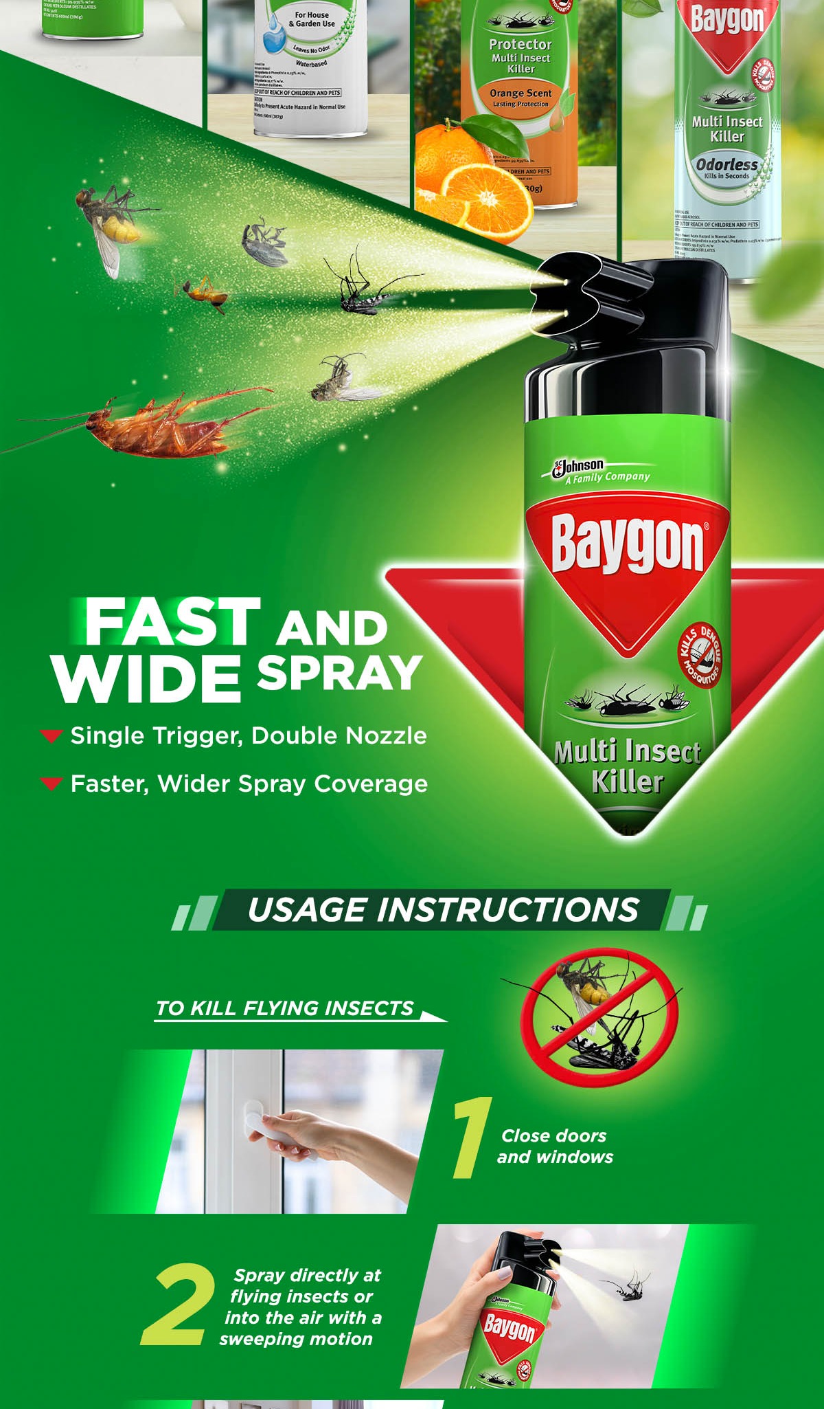 Baygon Multi Insect Killer Twin Pack & 24H Cockroach Bait Bundle ...