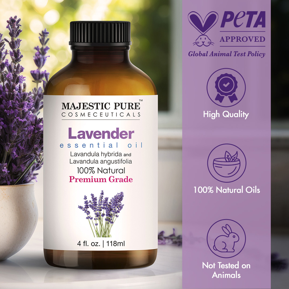 MAJESTIC PURE Lavender Essential Oil 118ml | 100% Pure, Natural ...