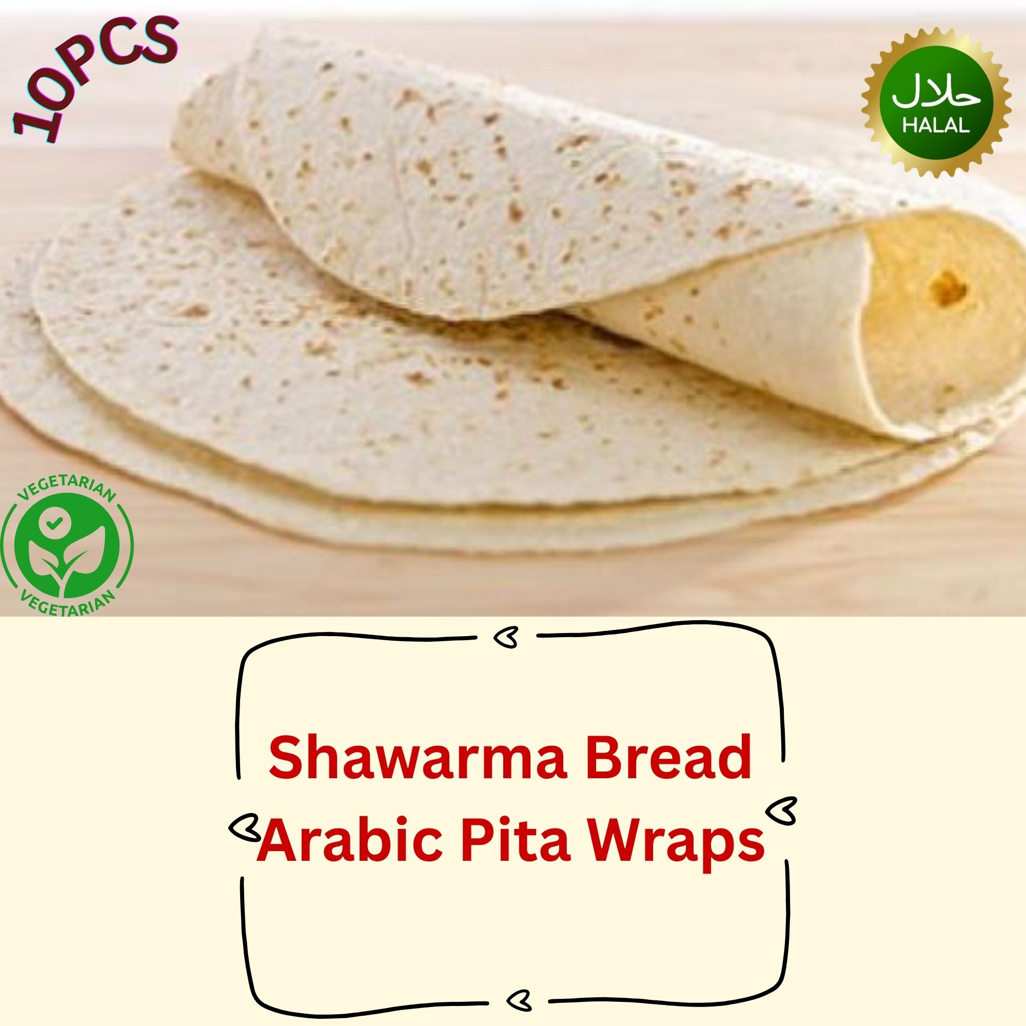 Shawarma Bread Arabic Pita Wraps 10 pcs Khubz for Kebab & Falafel ...