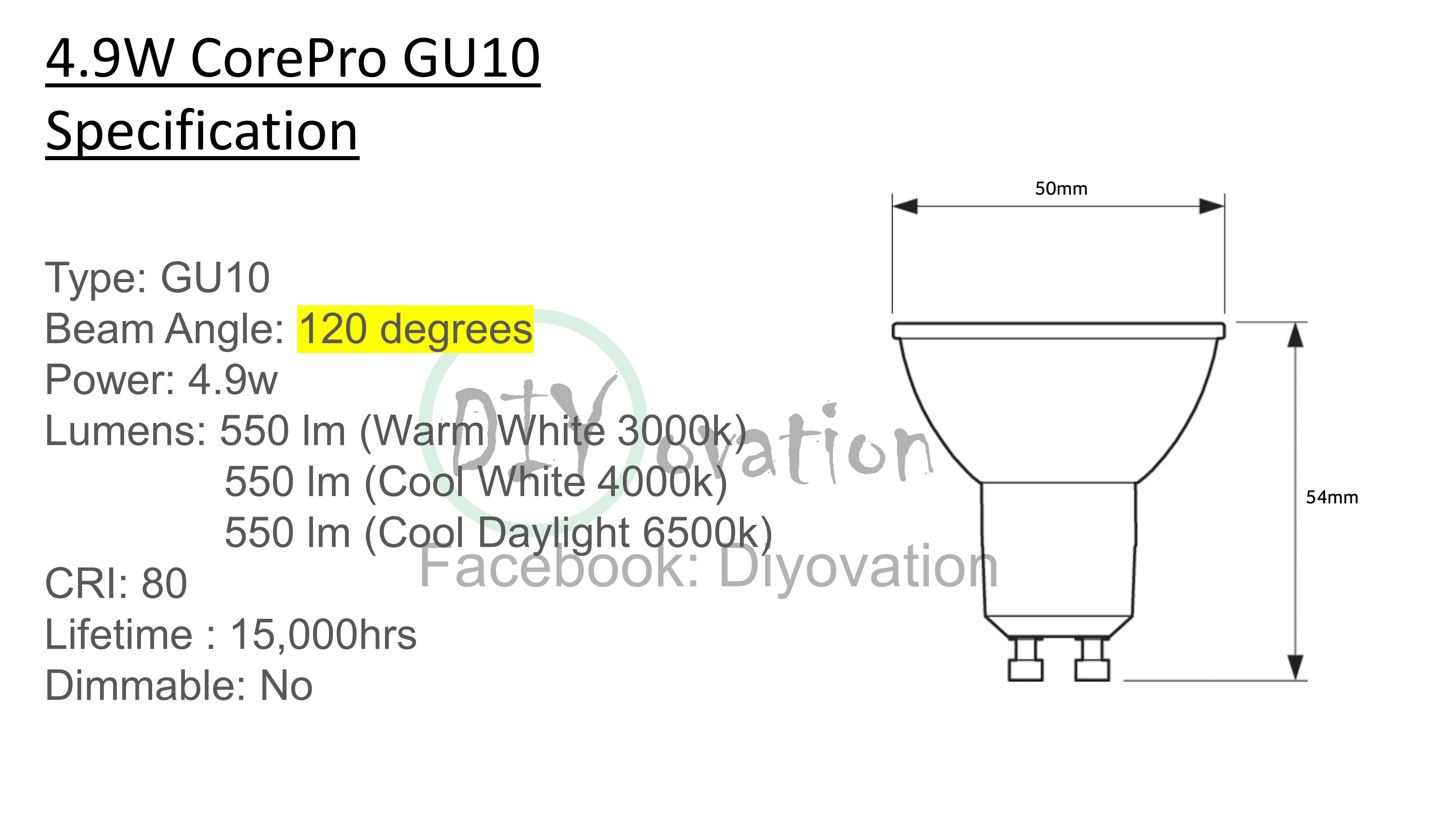 Philips Corepro Wide Beam Angle GU10 bulb/ 4.9W 120D/ 6.7W 60D/ non ...