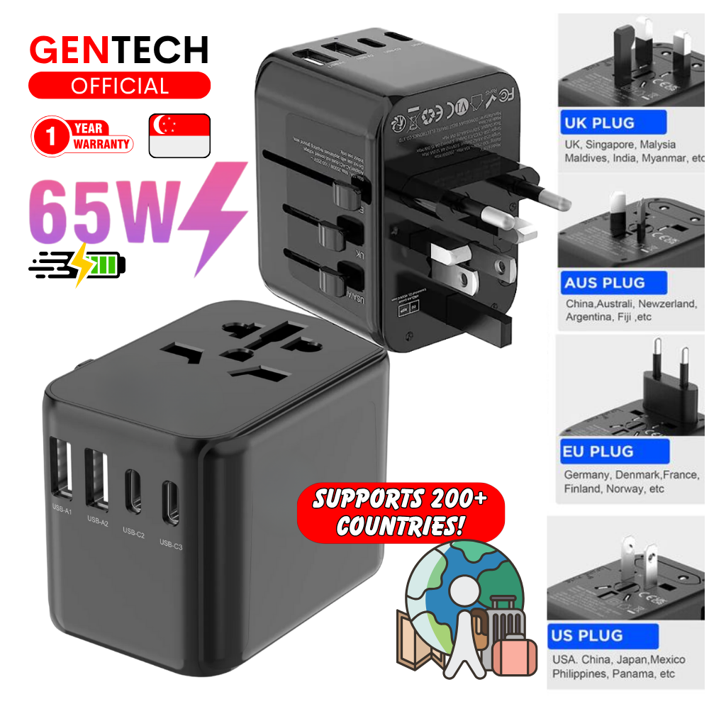 SG GENTECH 65W Universal Travel Adapter with USB+Type C Plug Portable ...