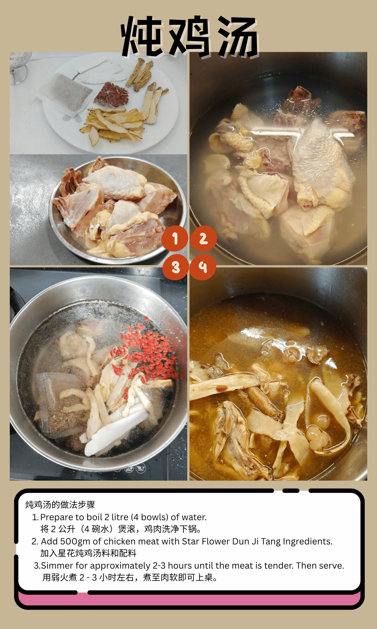 STAR FLOWER 星花 Premium Dun Ji Tang (100g) 正宗药材炖鸡汤 Herbal Chicken Soup ...