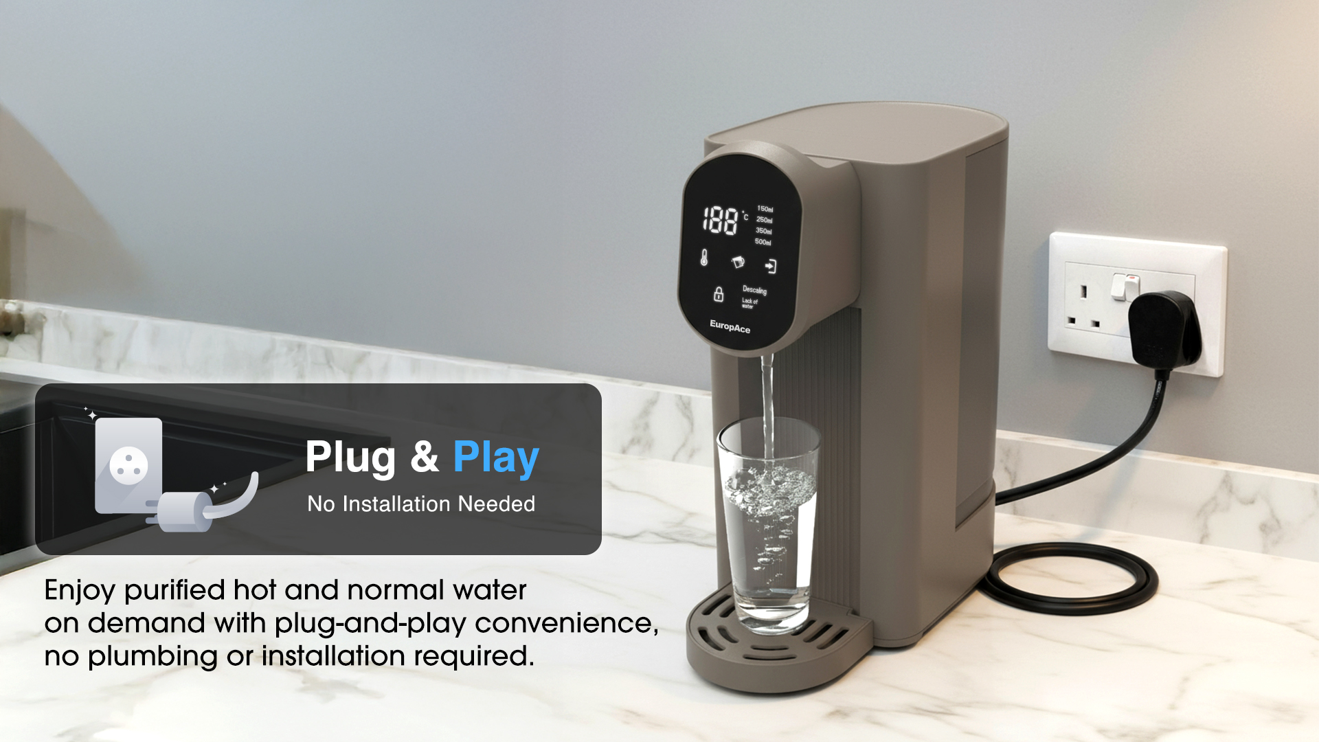 EuropAce SteamO Hot Water Dispenser | EWP3250E | Boils in 5 seconds ...