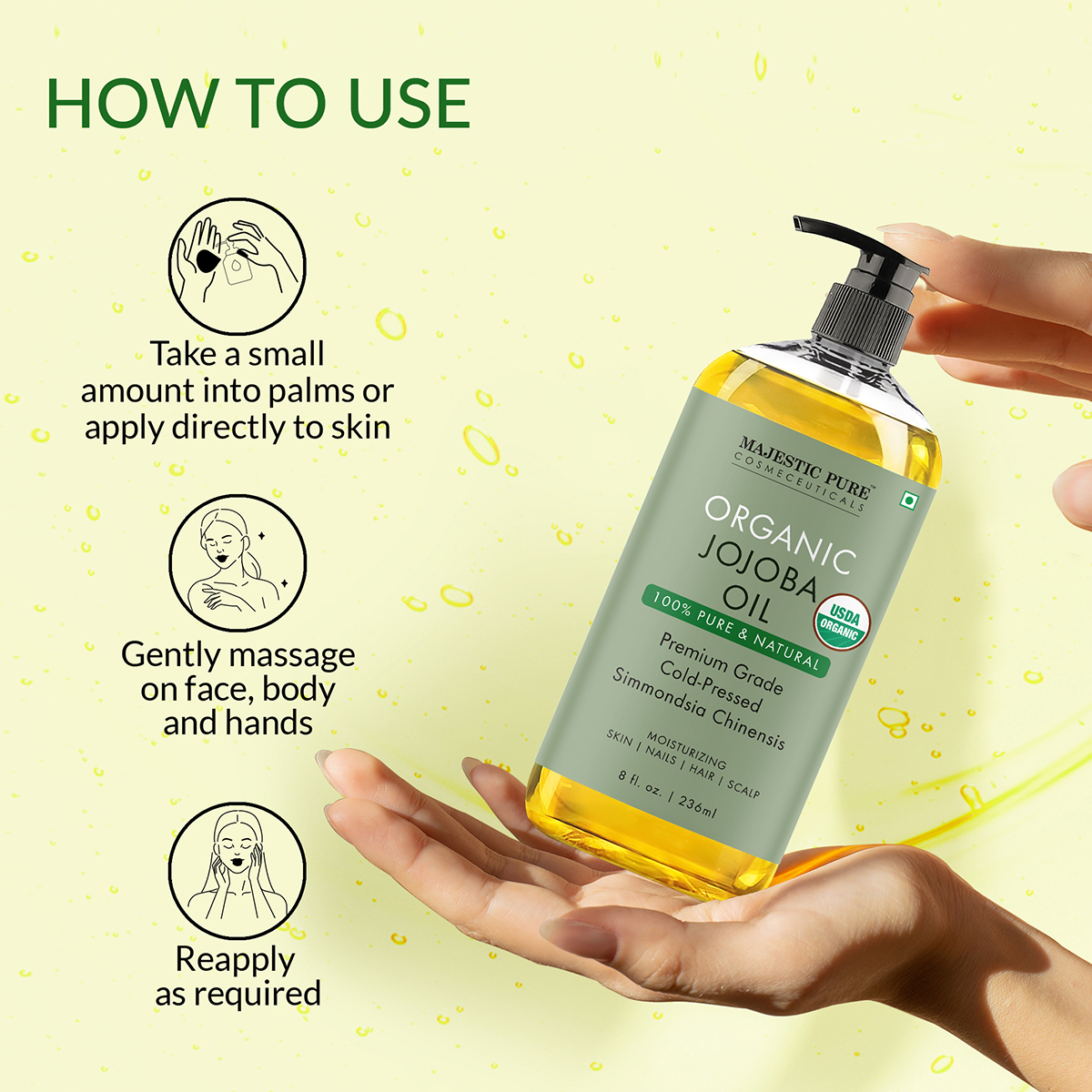 MAJESTIC PURE Jojoba Oil 236ml | USDA Organic | For Skin, Hair, Face ...