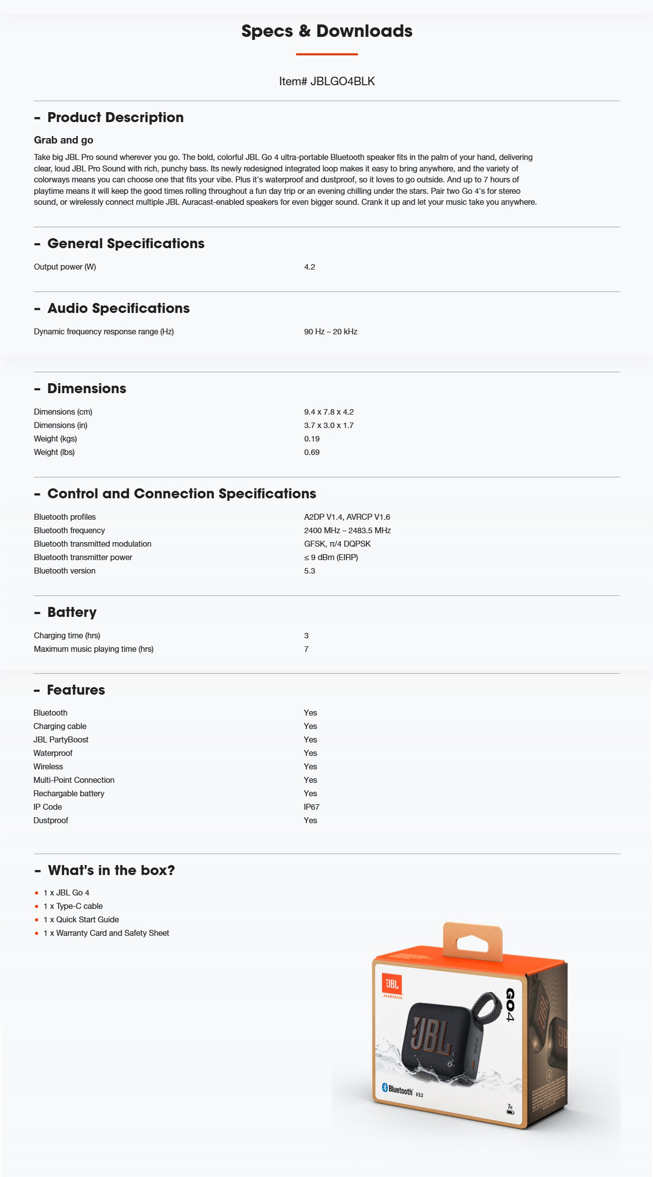 JBL Go 4 Portable Bluetooth Speaker with Built-in Battery Mic IP67 ...