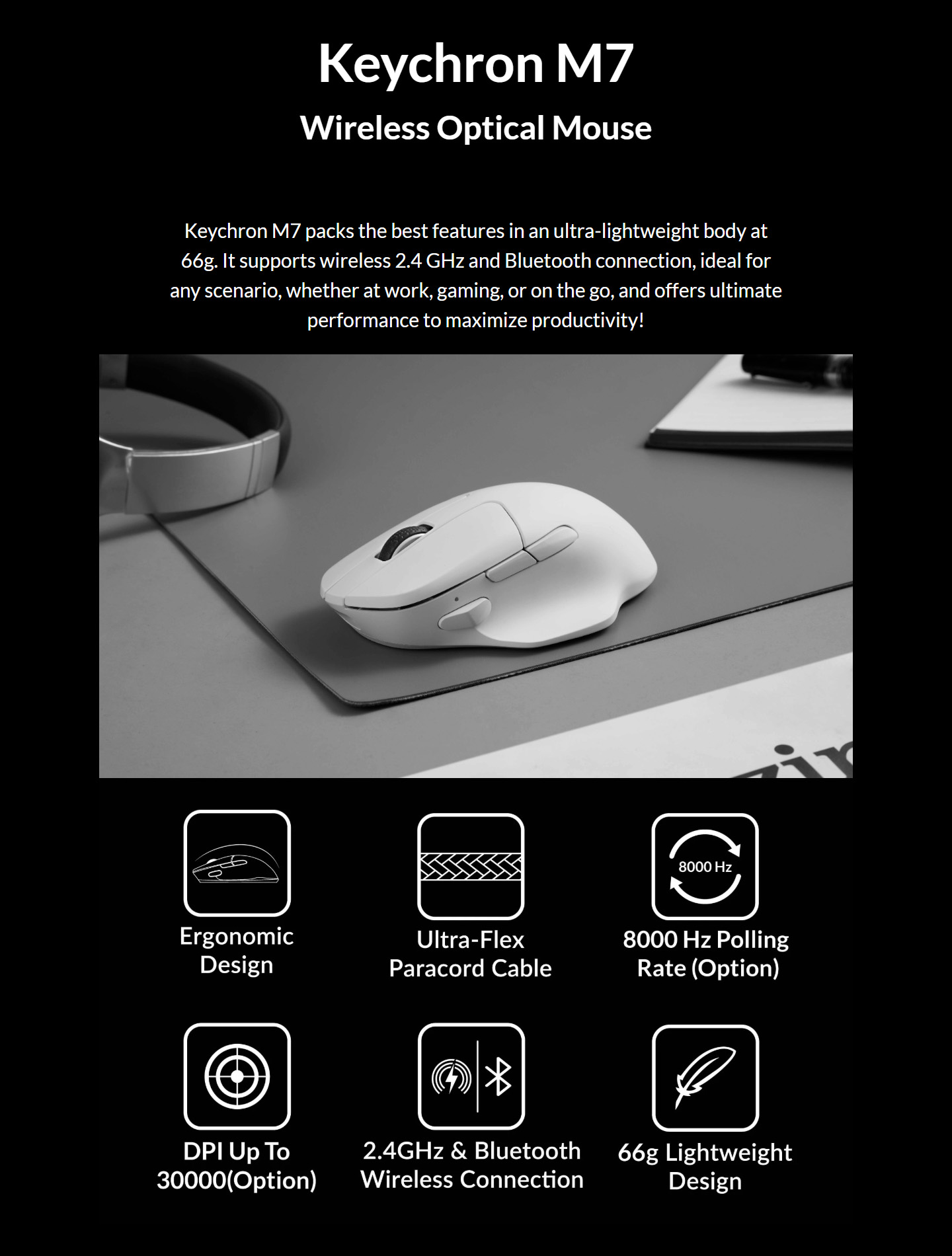 Keychron M7 Wireless Mouse (Black/White) | Shopee Singapore