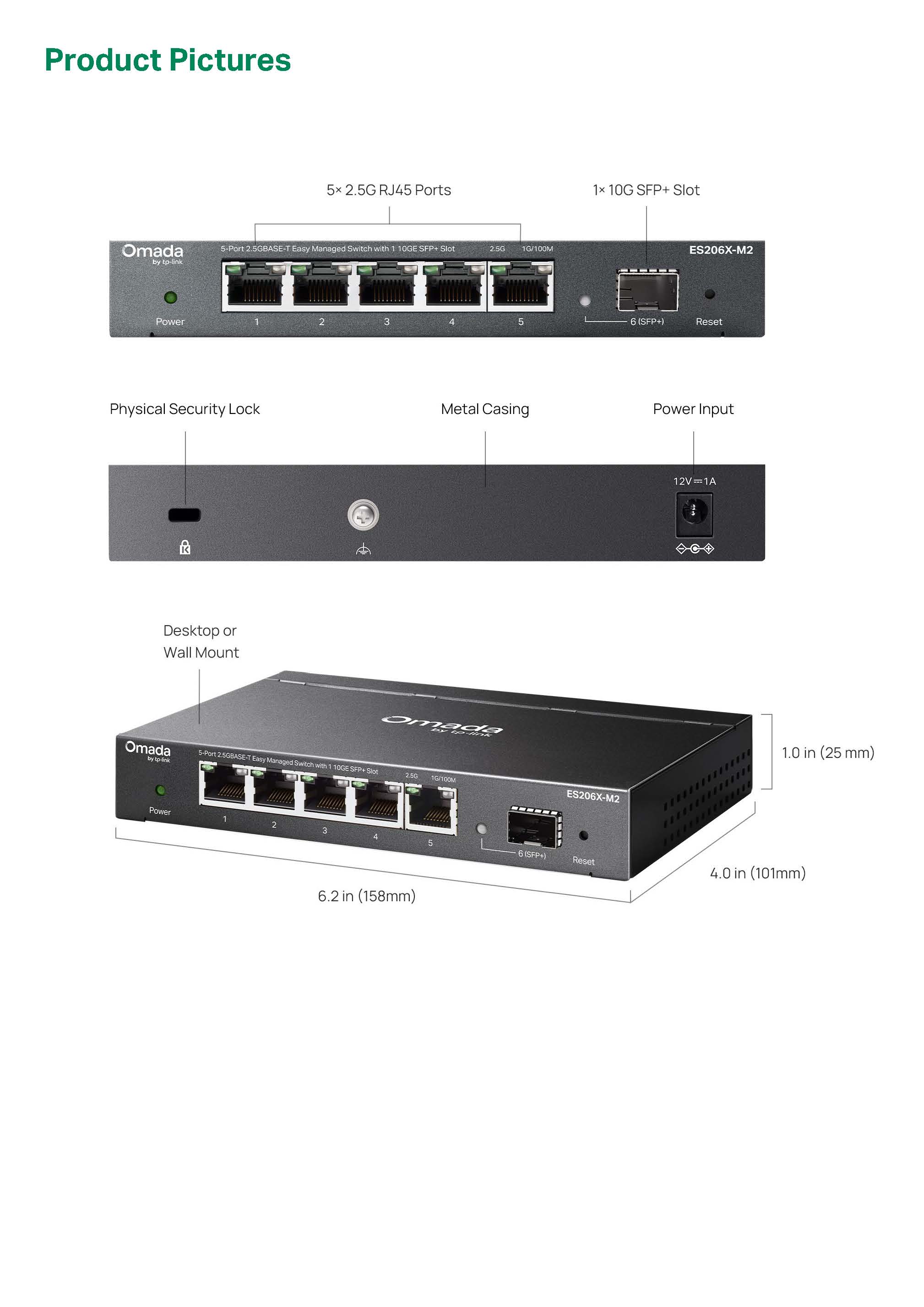 TP-Link ES206X-M2 Omada 5-Port 2.5G Easy Managed Switch with 1 10G SFP+ ...