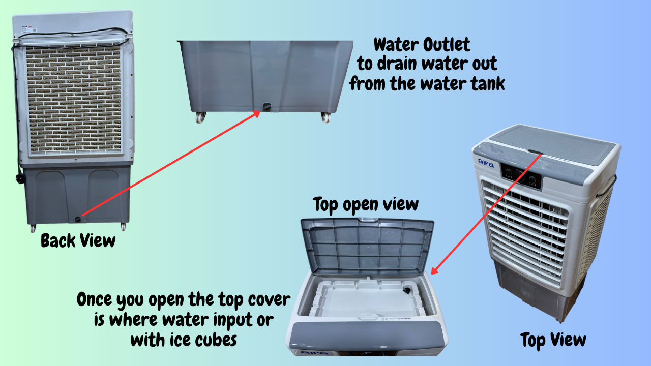Aifa Air Cooler ACF-45BO, Wind Speed 10m/s, Distance ≈ 3m to 4m, Water ...