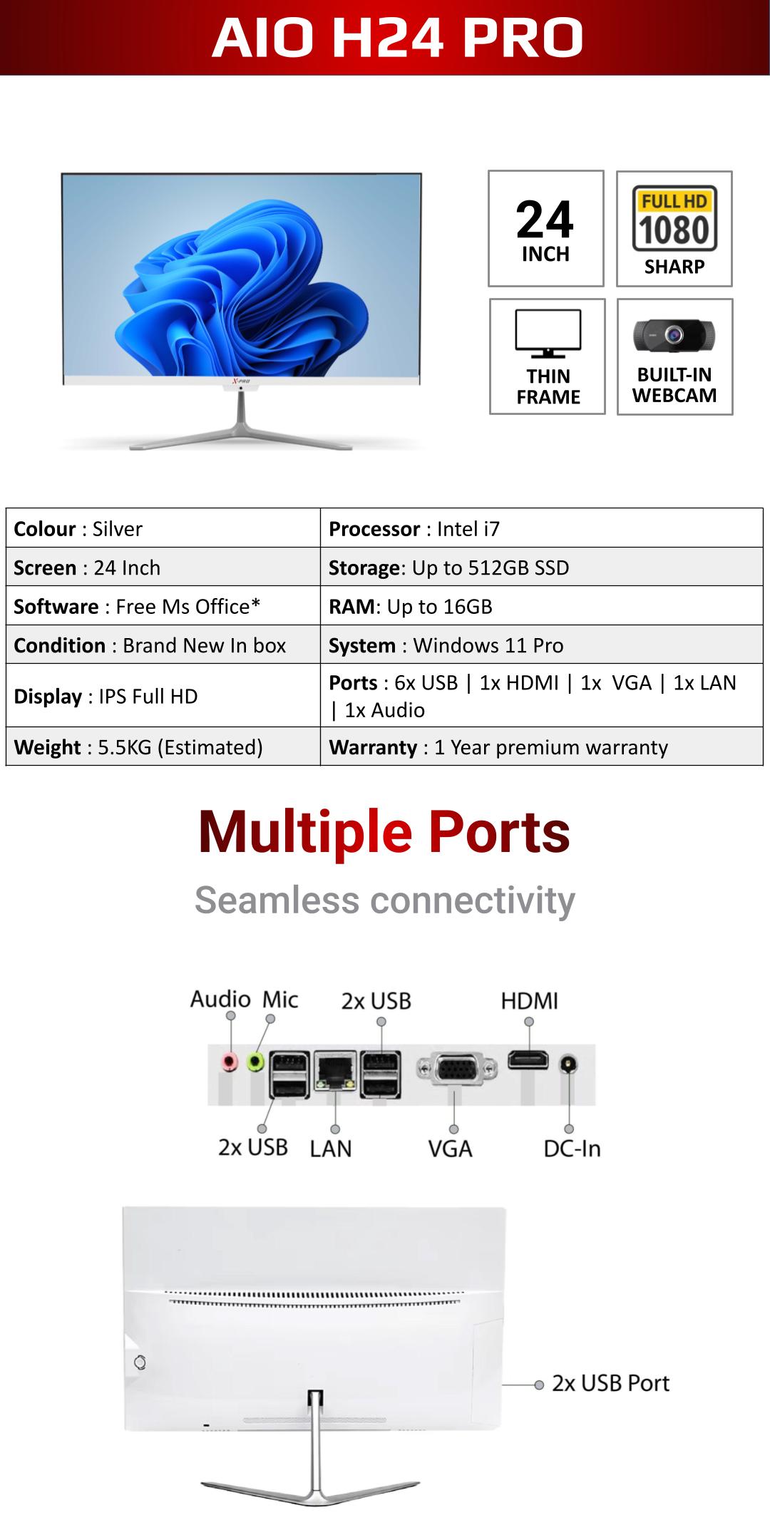 XPRO All In One PC - AIO H24 Pro - 24 Inch PC - Intel i5 - Built-In ...
