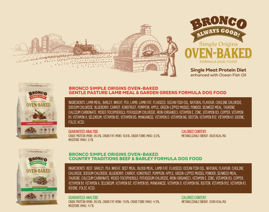 [FREE GIFT] Bronco Simple Origins Oven-Baked Formula Dog Food 1.5kg ...