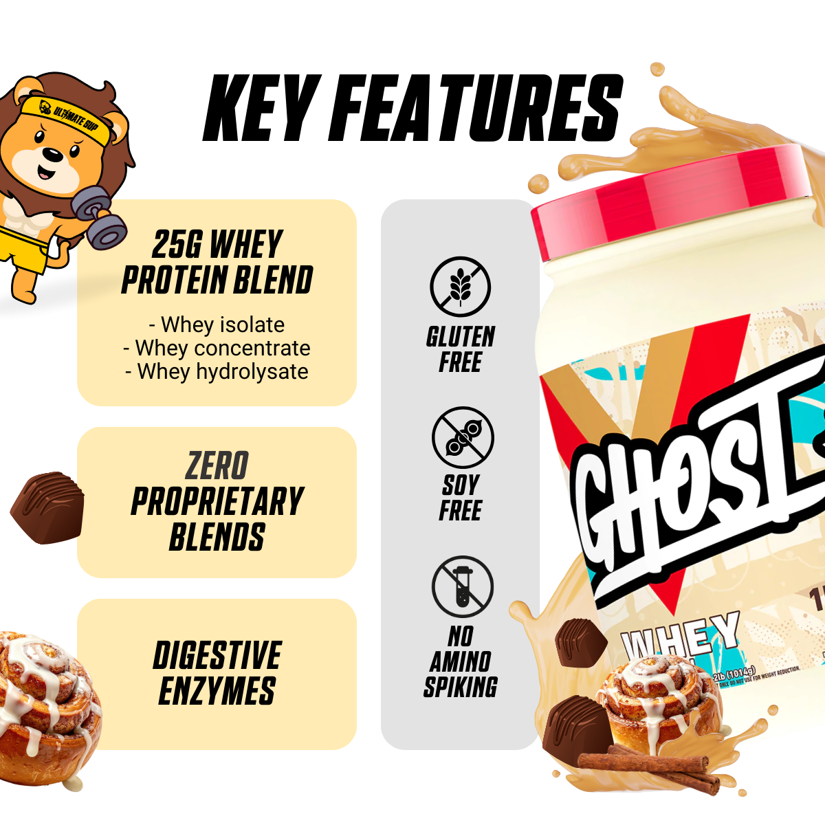 GHOST, Whey Protein Powder, Muscle Recovery, Various Flavors, 25g ...