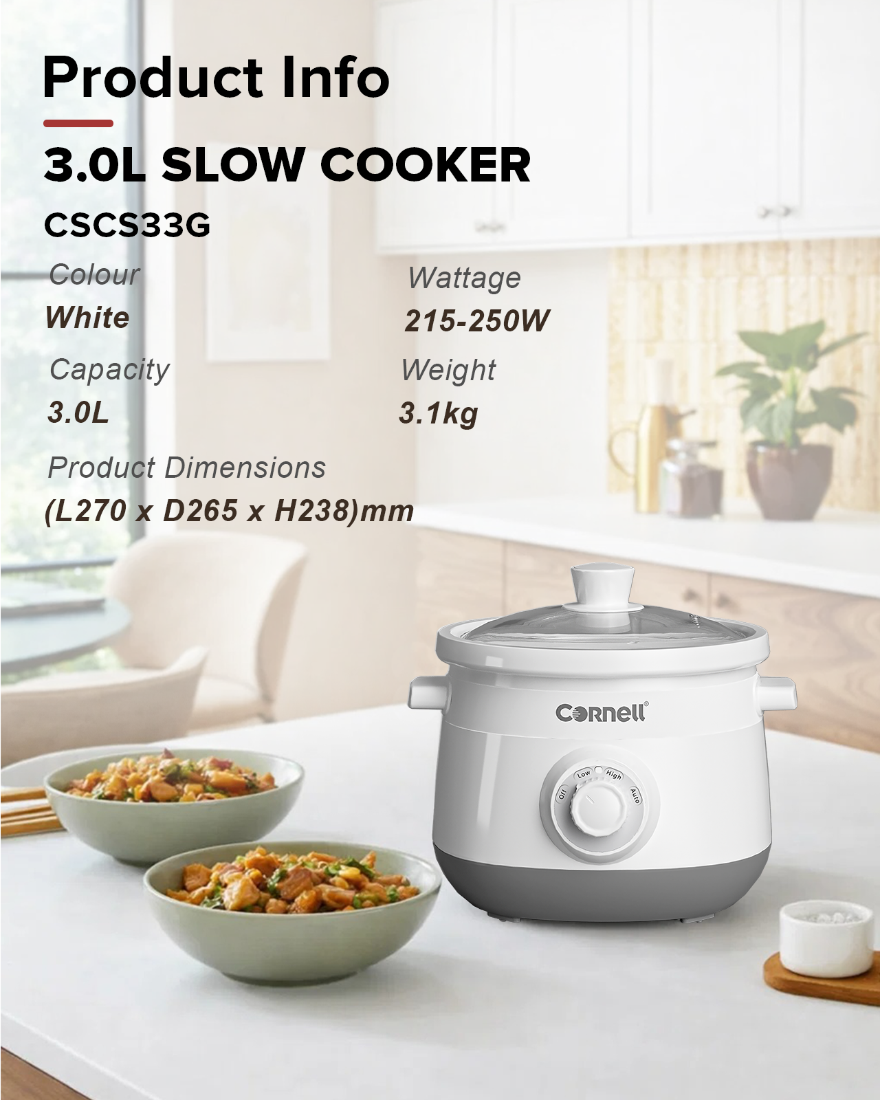 Cornell 3.0L Slow Cooker with Ceramic Pot | Shopee Singapore