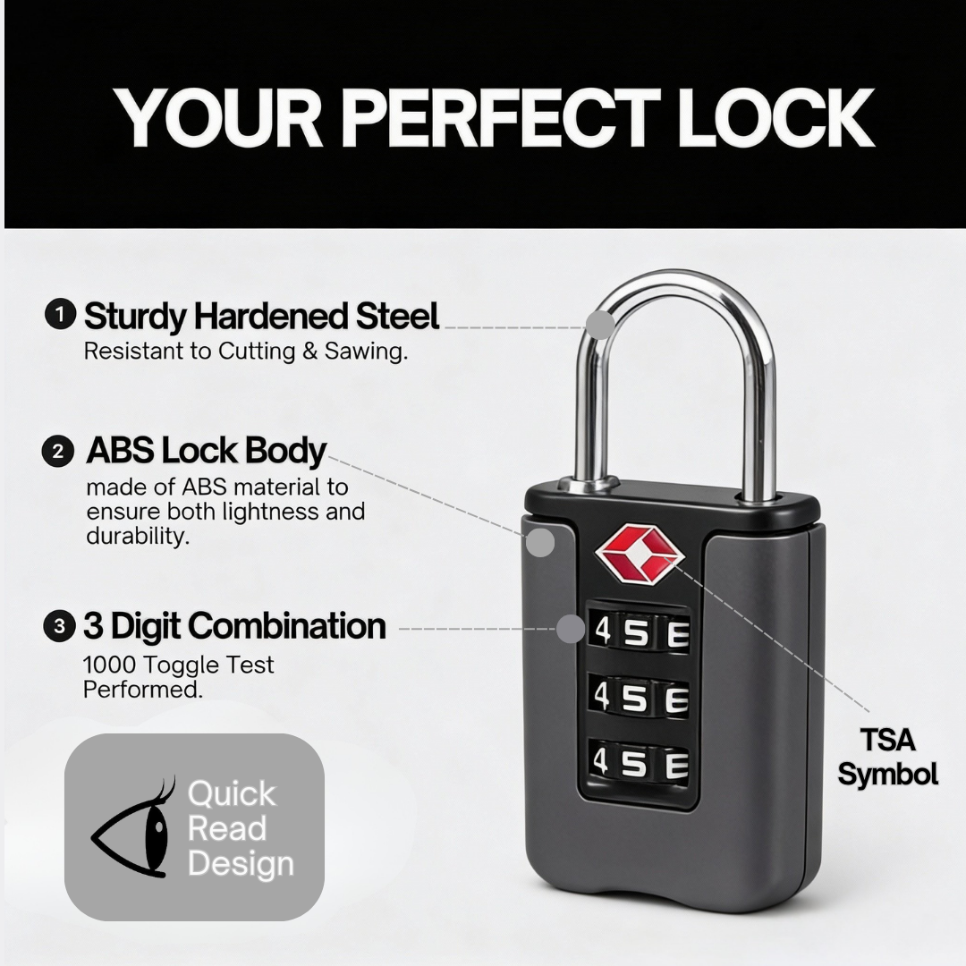 mixshop TSA lock, Luggage, Backpack, Suitcase, Anti-theft Lock, 3 Digit ...