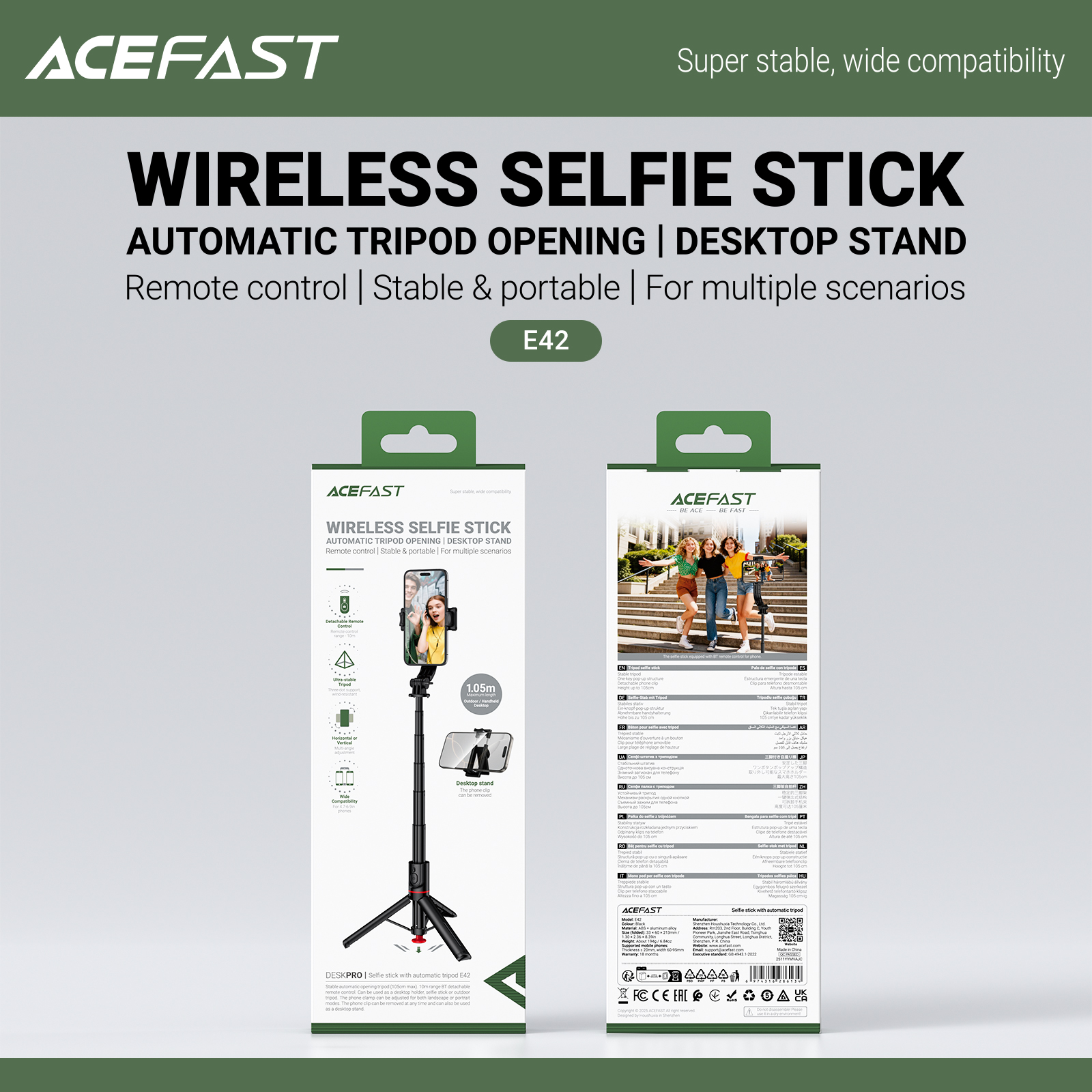Acefast E42 Supports Automatic Selfie Stand Opening - Black | Shopee ...