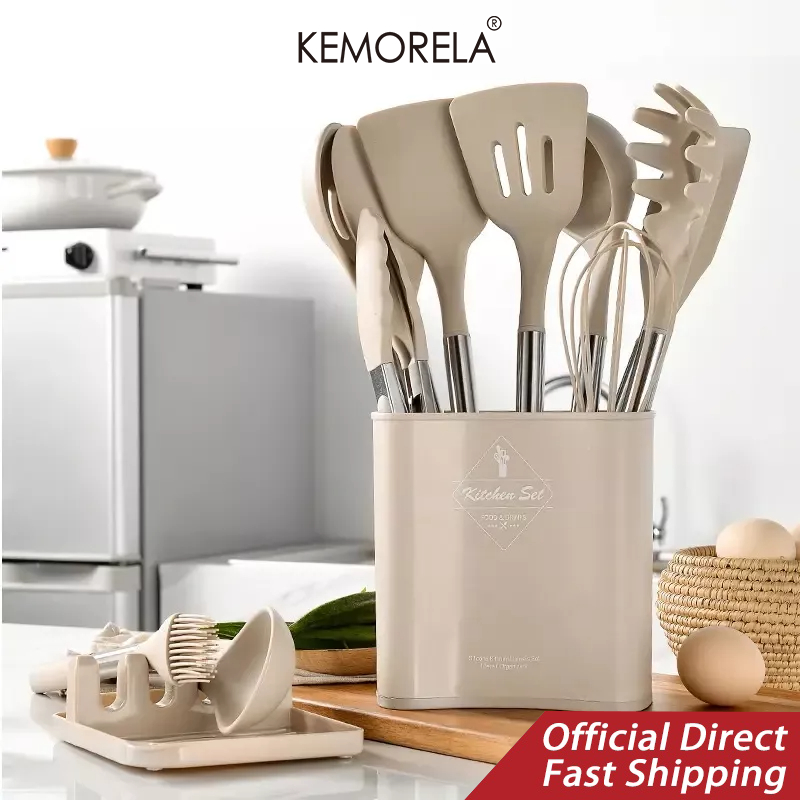 KEMORELA Silicone Kitchen Cookware Kitchenware Non-stick Cake BBQ Cooking Tool Spatula Ladle Egg ...