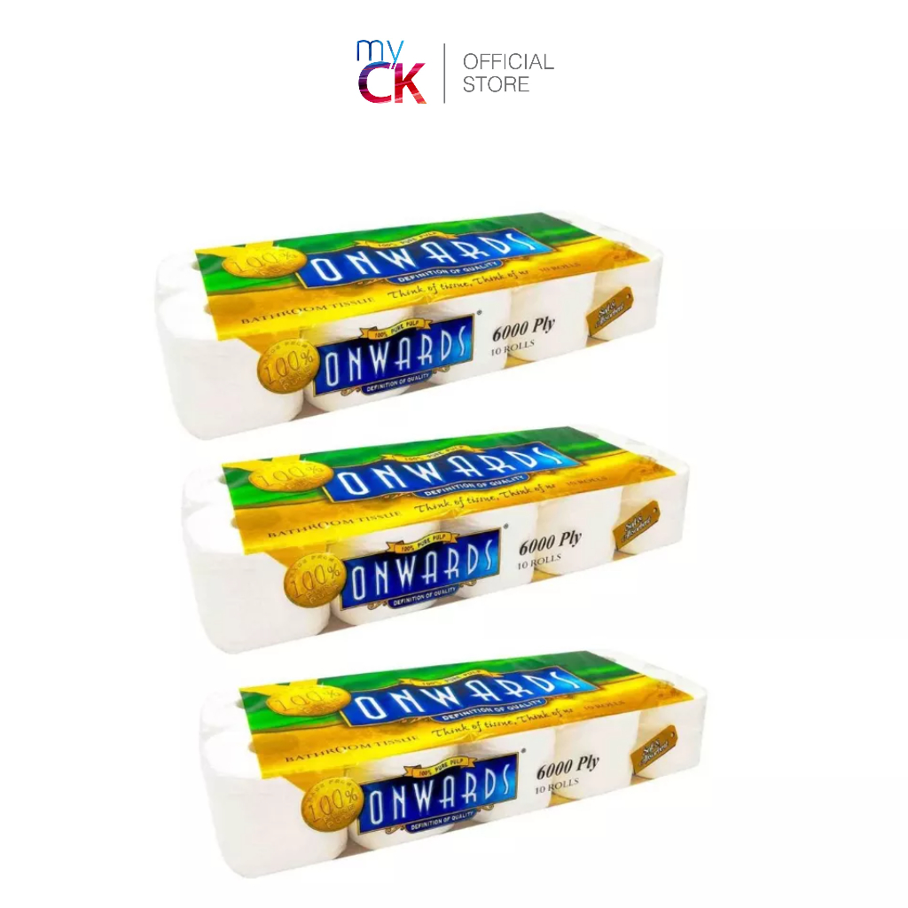 Onwards Tissues Bathroom 3ply Pure Pulp 6600ply (3 packs = 30 rolls ...