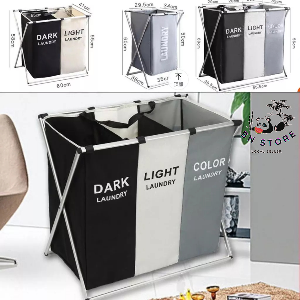 Section Foldable Laundry Basket Laundry Cloth Hamper Sorter Basket Bin ...
