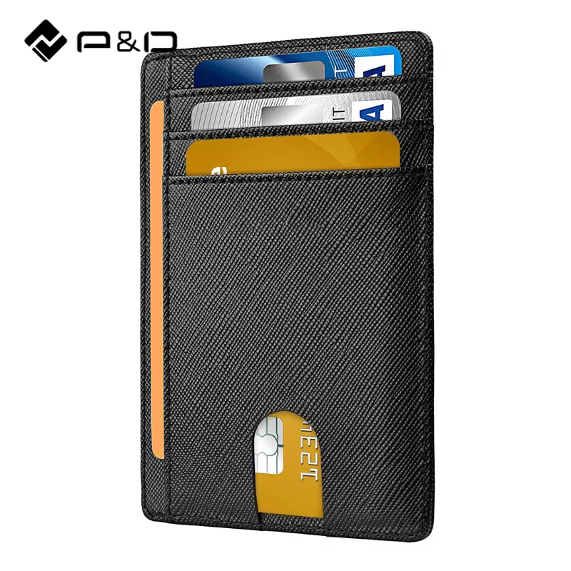 P&D Slim Credit Card Holder Leather Minimalist Wallet Front Pocket ...
