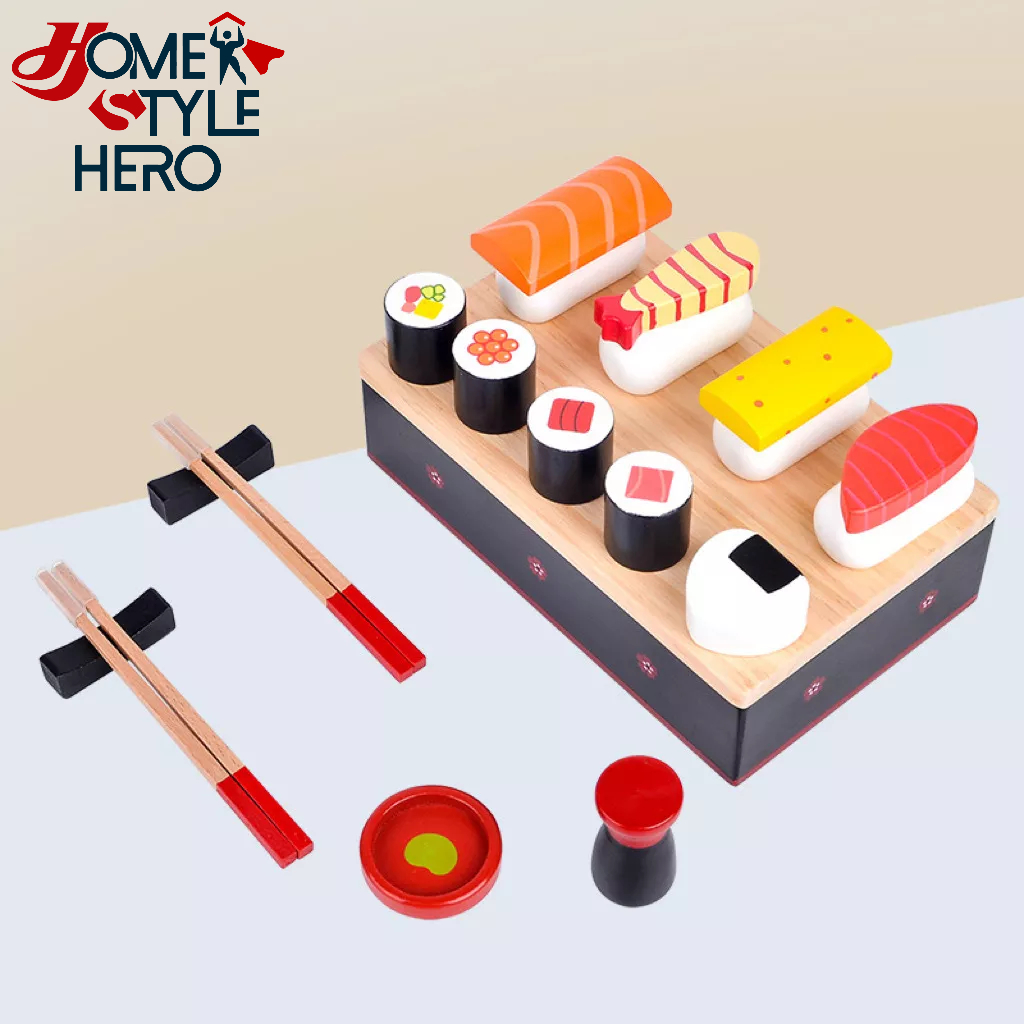 [SG Stock] Wooden Sushi Bento Pretend Play Kitchen Cooking Educational ...