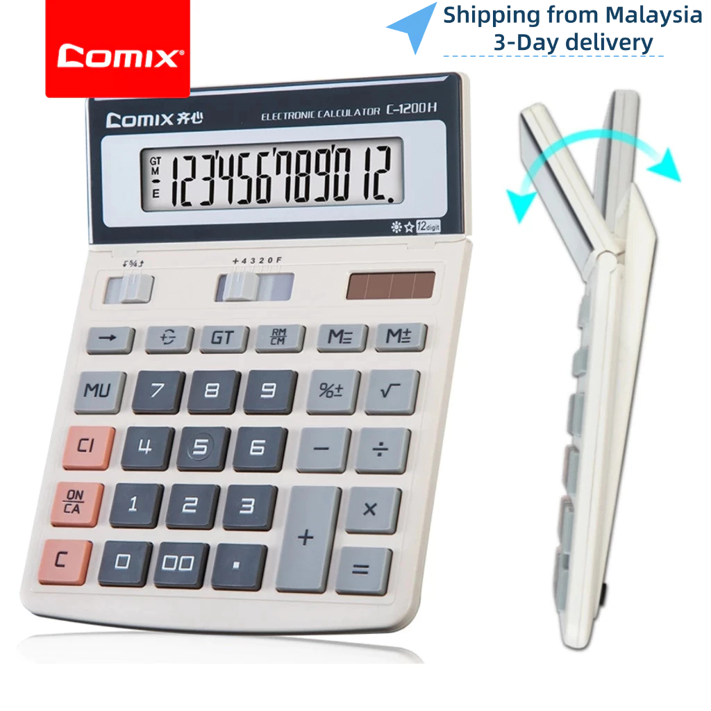 Comix 12-Digit Calculator - Large Screen, Adjustable Tilt, Dual Power ...