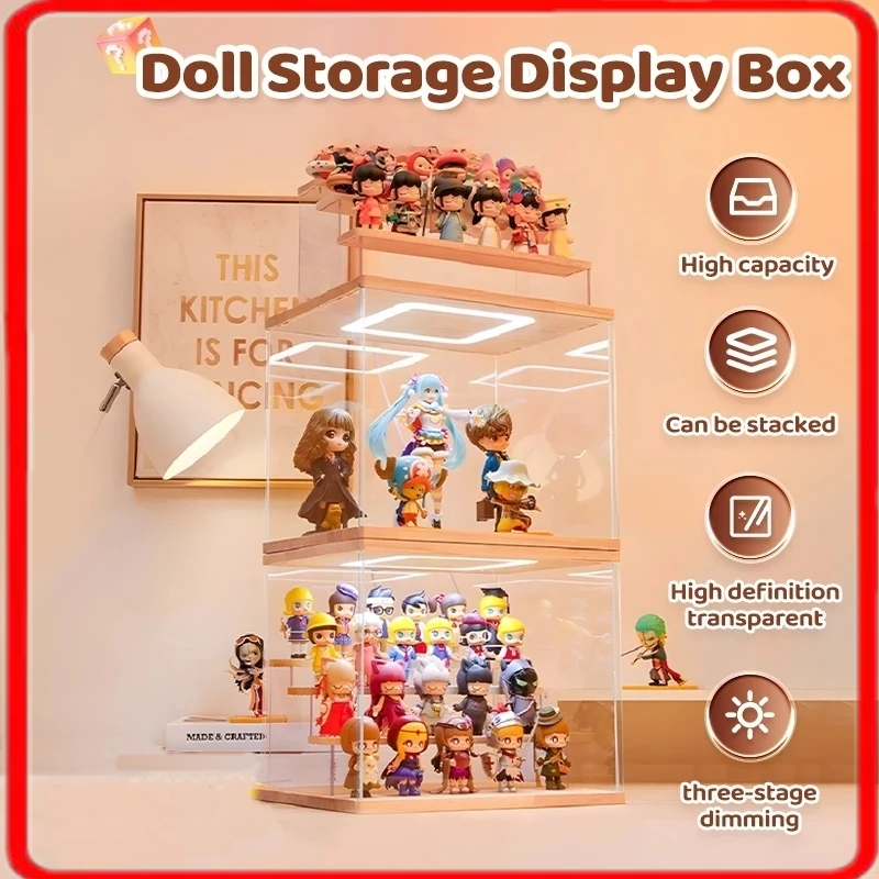 Display Box Acrylic Popmart Storage Box With Wooden Top Transparent ...