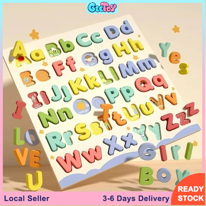 GeeToy 30cm Uppercase Lowercase Letter Wooden Jigsaw Puzzle Alphabet ...