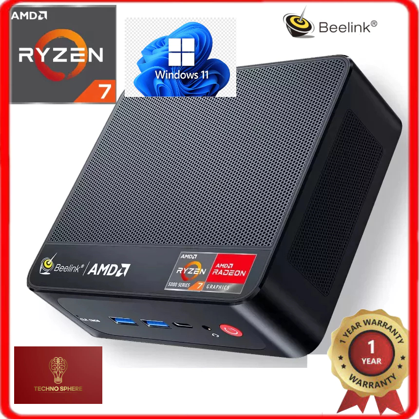 Beelink SER5 Mini PC, AMD Ryzen 7 5800H (8C/16T,up to 4.4GHz), W11 Pro, 16/32GB DDR4,500GB/1T M ...