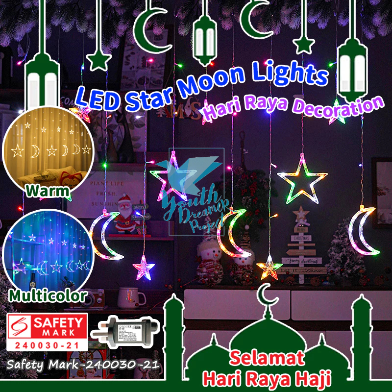 2025 Hari Raya Lights 4.5M Hanging Curtain 138LED Hari Raya Decoration ...