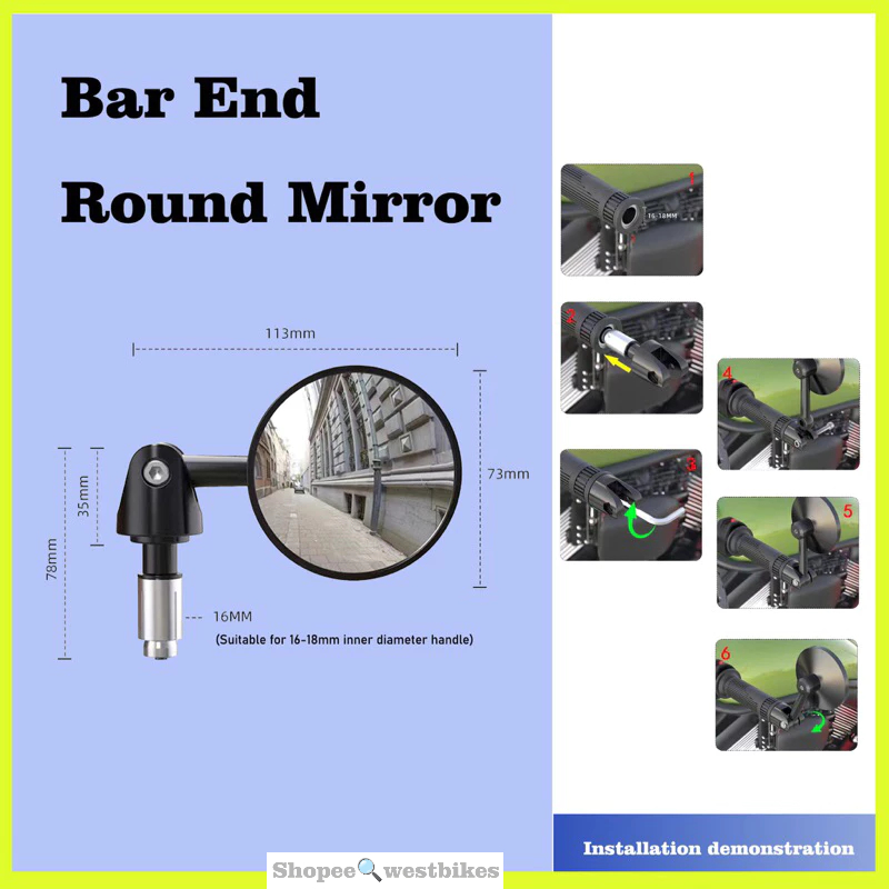 Universal Bar End Side Mirror / Hand Bar Side Mirror (Bicycle / PMD ...