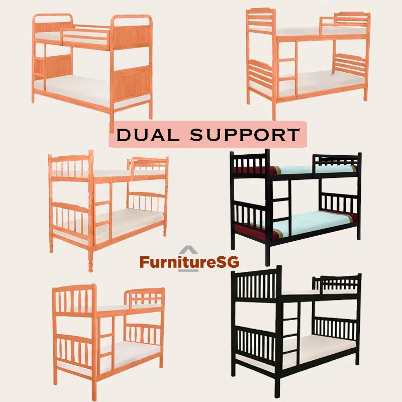 (FurnitureSG) Dual Support Solid Wooden Bunk Bed / Double Decker 3 ...