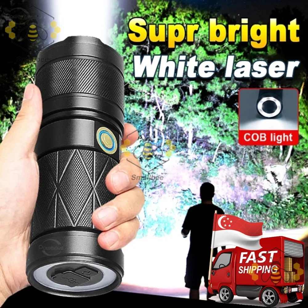 🇸🇬 Stock Outdoor white laser flashlight 200000lm LED metal TorchLight ...