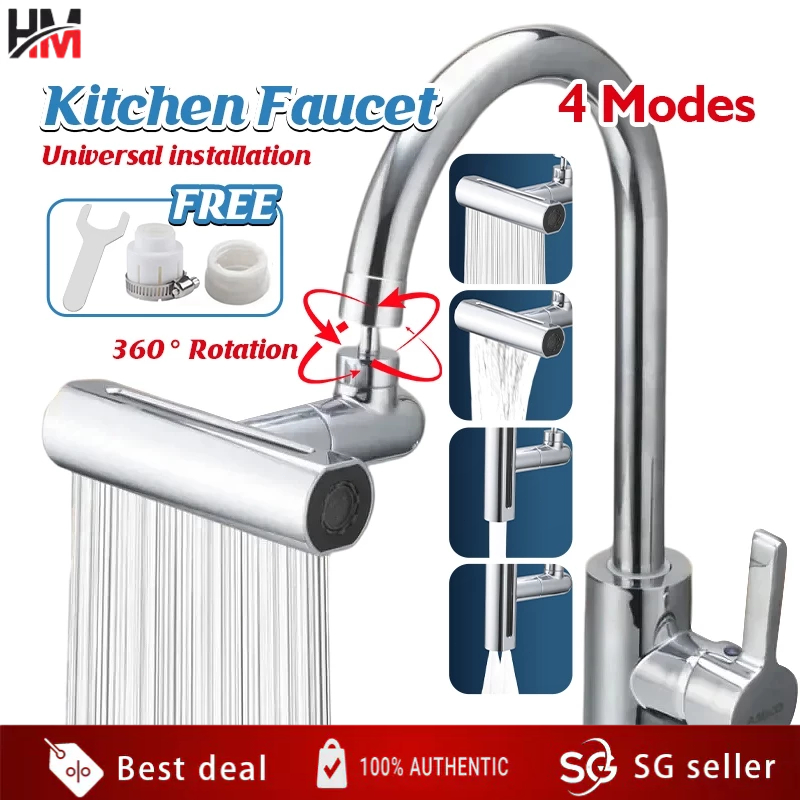 720° Rotation 4 in 1 Waterfall Kitchen Faucet 4-Function Kitchen Sink ...